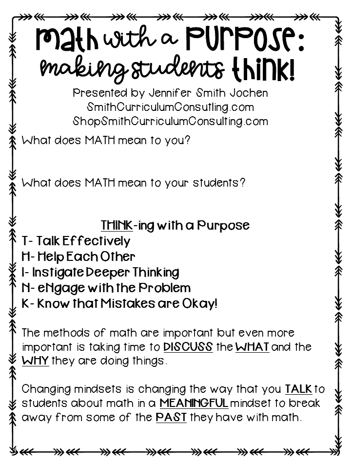 Math With a Purpose: Making Students Think Notes and Links • Smith ...
