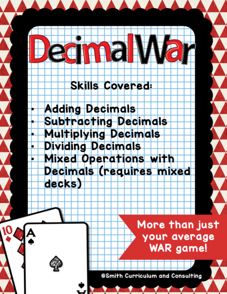 Decimals War - All Operations with Positive Numbers • Smith Curriculum ...