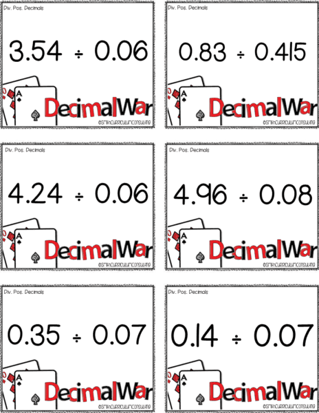 Decimals War - All Operations with Positive Numbers • Smith Curriculum ...