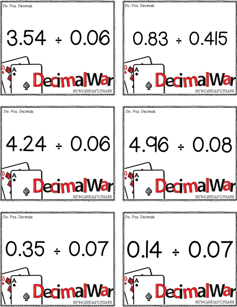 Decimals War - All Operations with Positive Numbers • Smith Curriculum ...