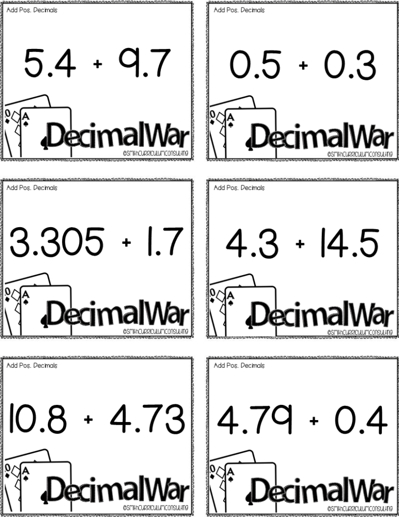 Decimals War - All Operations with Positive Numbers • Smith Curriculum ...