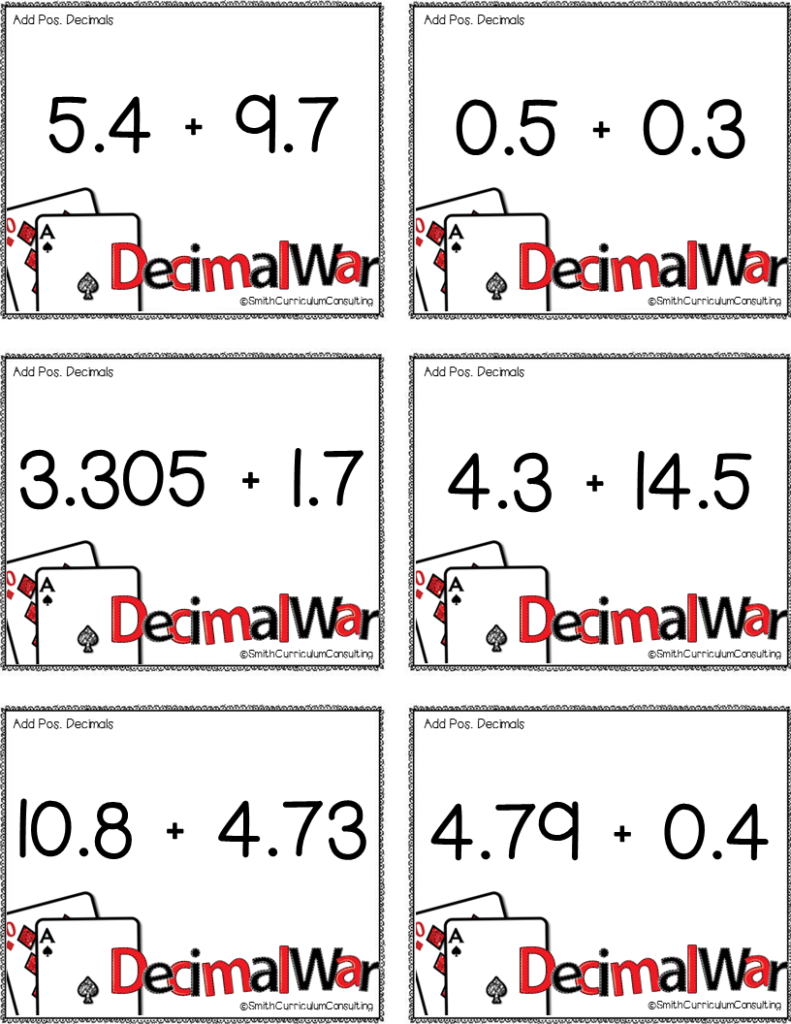 Decimals War - All Operations with Positive Numbers • Smith Curriculum ...