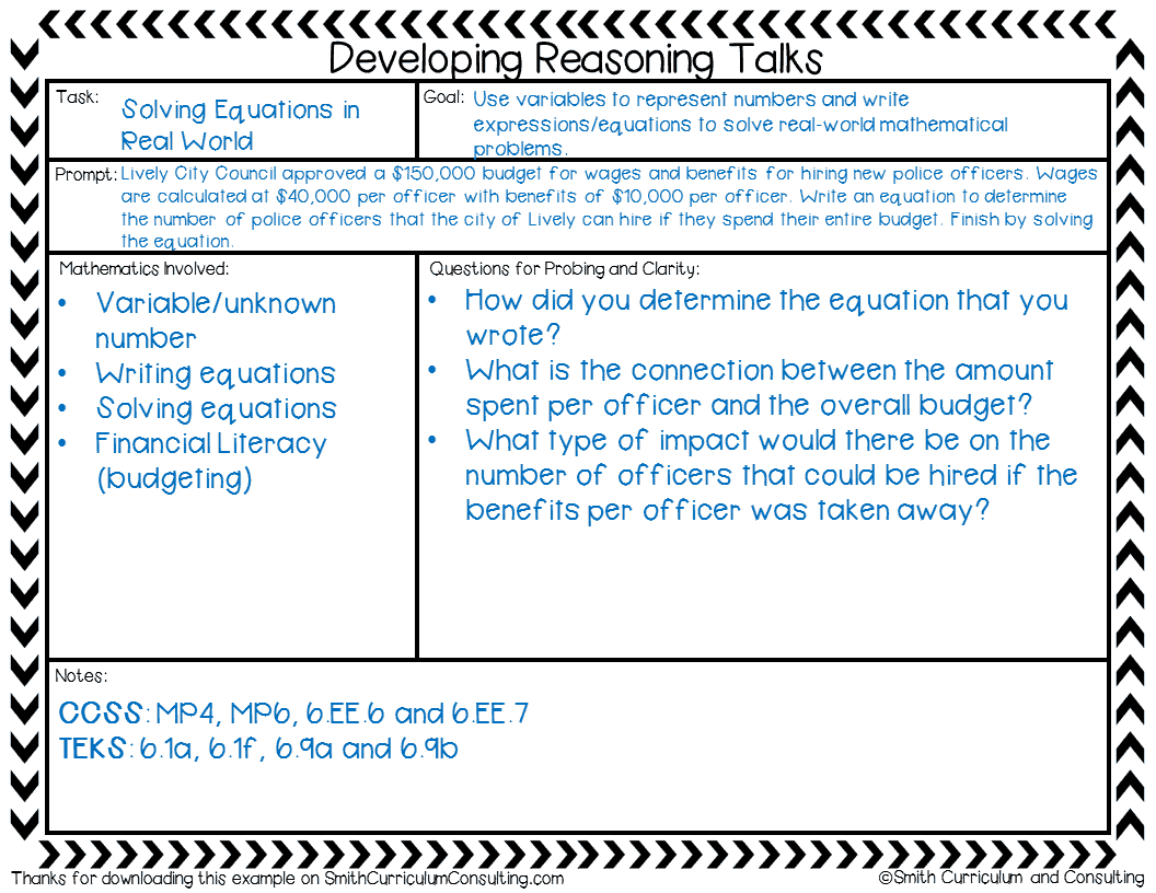 Creating Reasoning Talks for Your Classroom • Smith Curriculum and ...