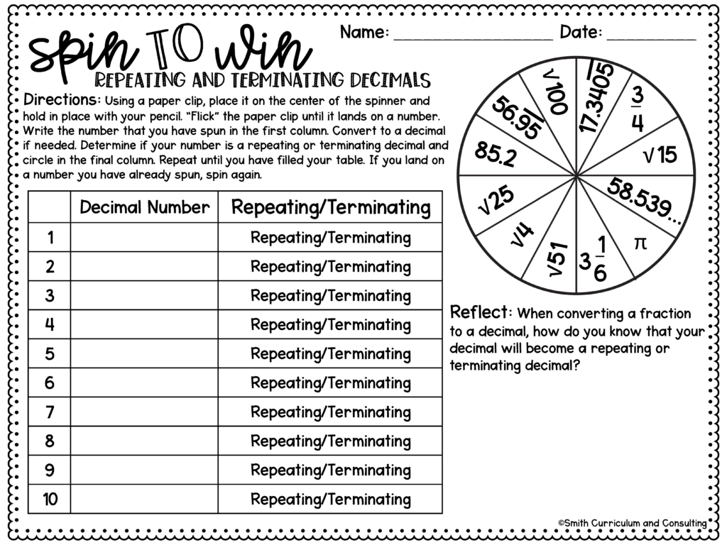 Spin to Win - Eighth Grade - 35 Centers for Math Workshop • Smith ...