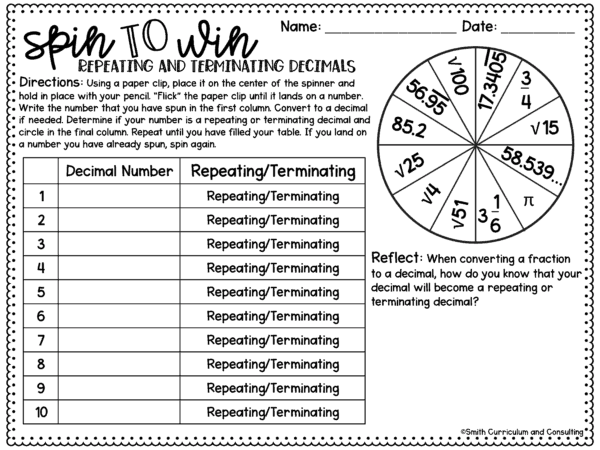 Spin to Win - Eighth Grade - 35 Centers for Math Workshop • Smith ...