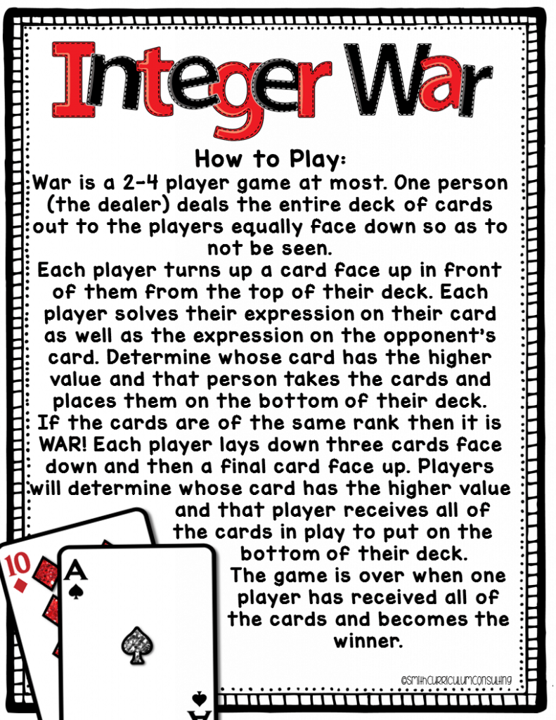 Integer War • Smith Curriculum and Consulting