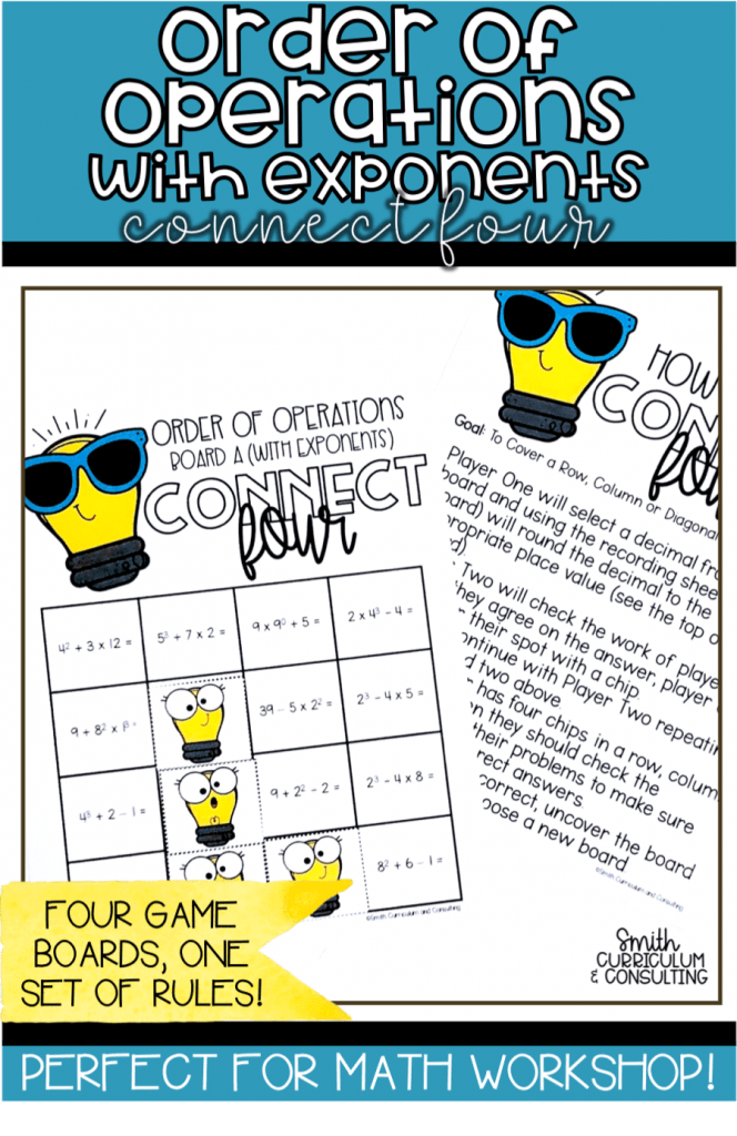 Connect Four Order of Operations with Exponents Game - Order of ...