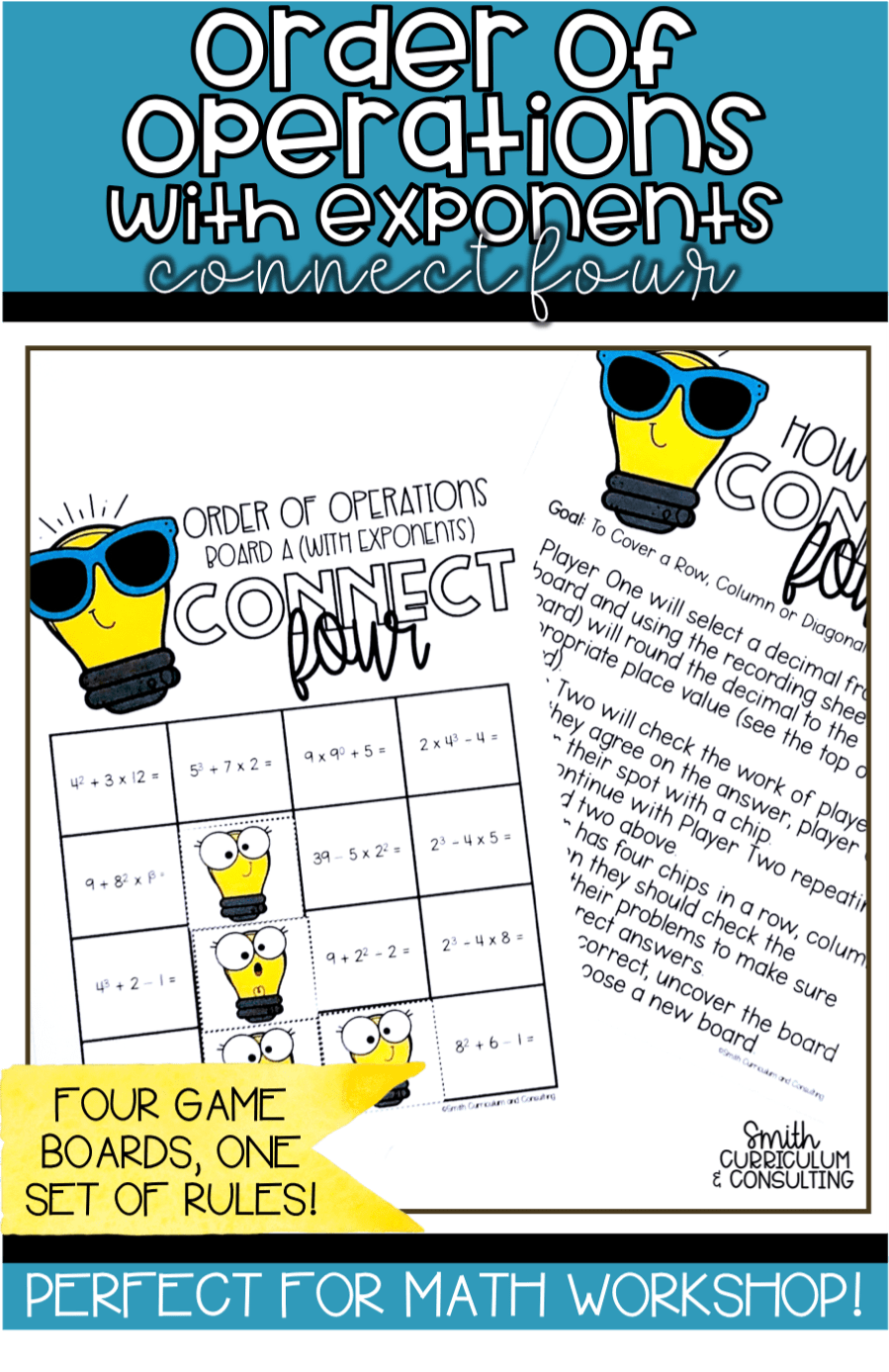Connect Four Order of Operations with Exponents Game - Order of ...