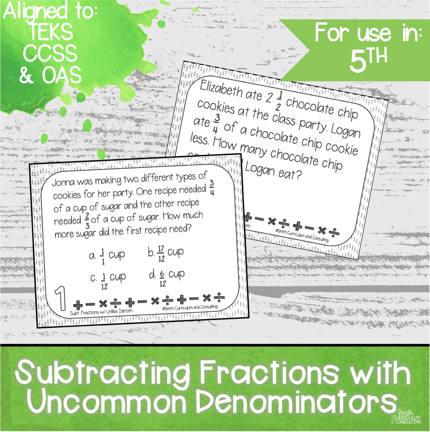 Subtracting Fractions With Uncommon Denominators Task Cards TEKS 5 3h 