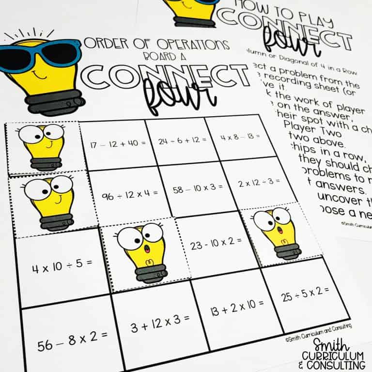 Connect Four Order of Operations Game - Order of Operations • Smith ...